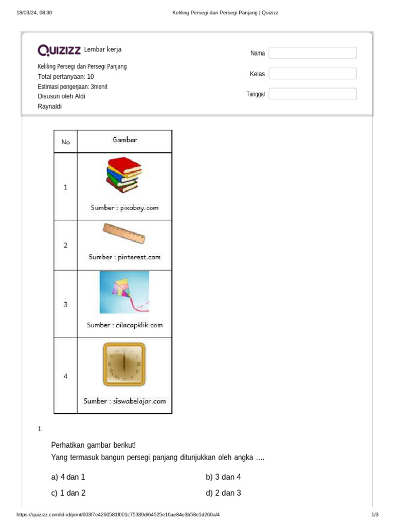 Quizizz - Keliling Persegi dan Persegi Panjang | PDF