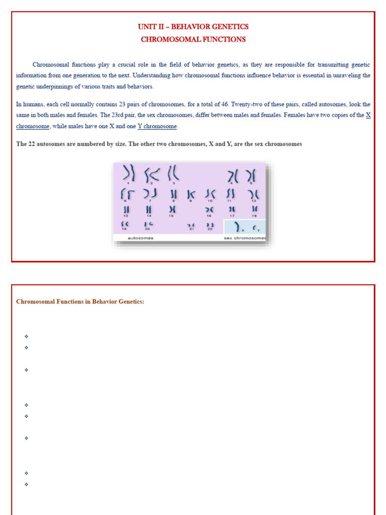 Chromosomal Functions in Behavior Genetics - I PG | PDF | Genetics ...
