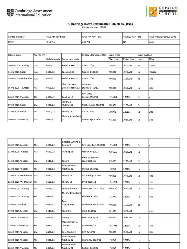 IGCSE Timetable 2025 - X Final 1 | PDF | Student Assessment And ...