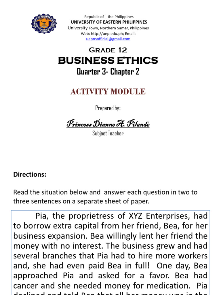 Activity Module Bus. Ethics | PDF