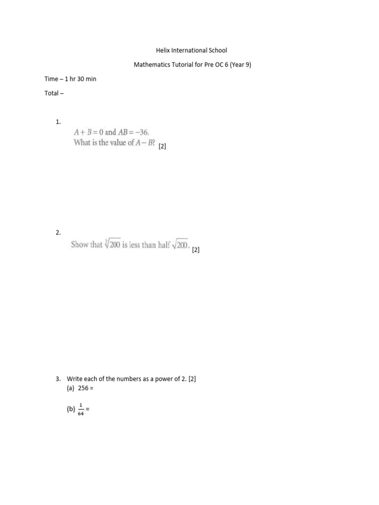Tutorial For Pre OC-6 (Year 9) | PDF