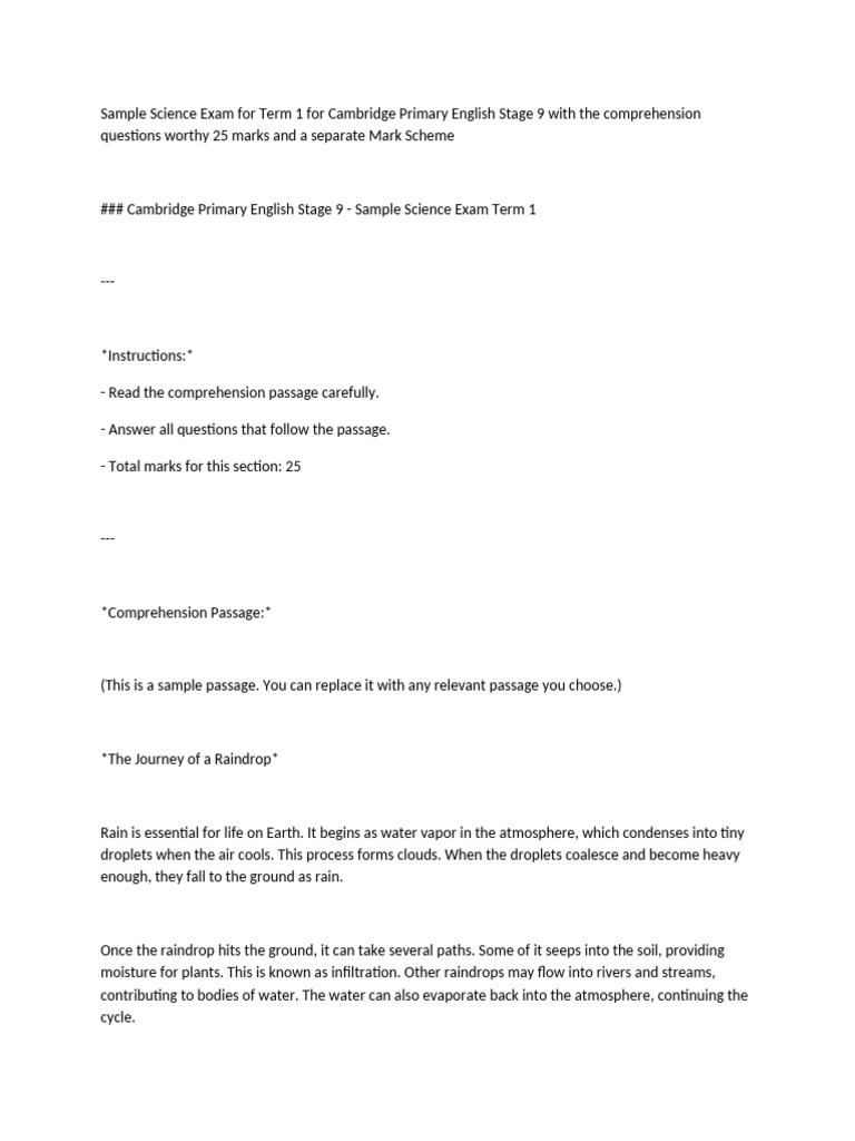 Cambridge Primary Science Exam Sample | PDF | Rain | Water