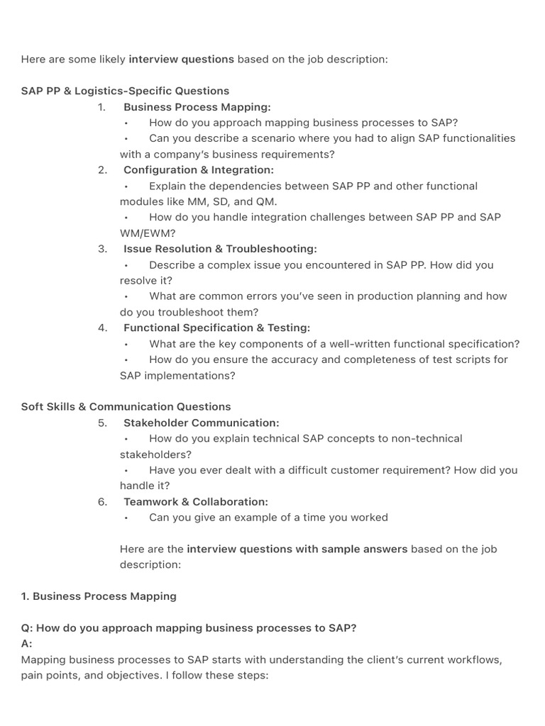 Here Are Some Likely Interview Questions Based On The Job Description ...
