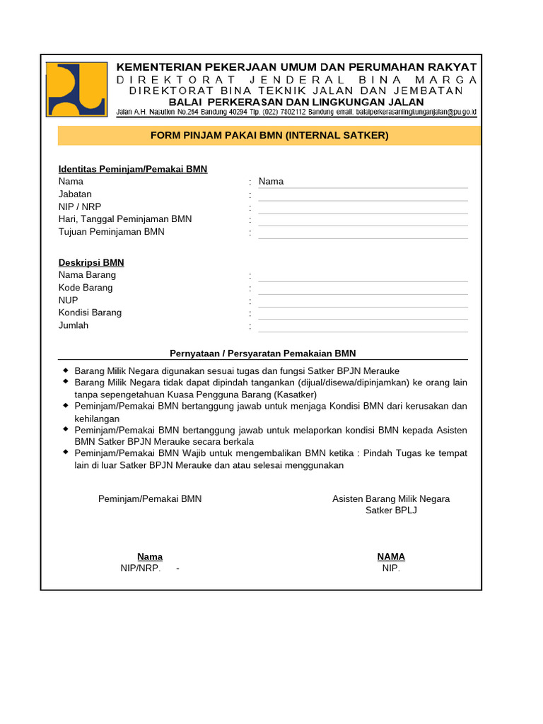 Form Pinjam Pakai Dan Pengembalian BMN | PDF