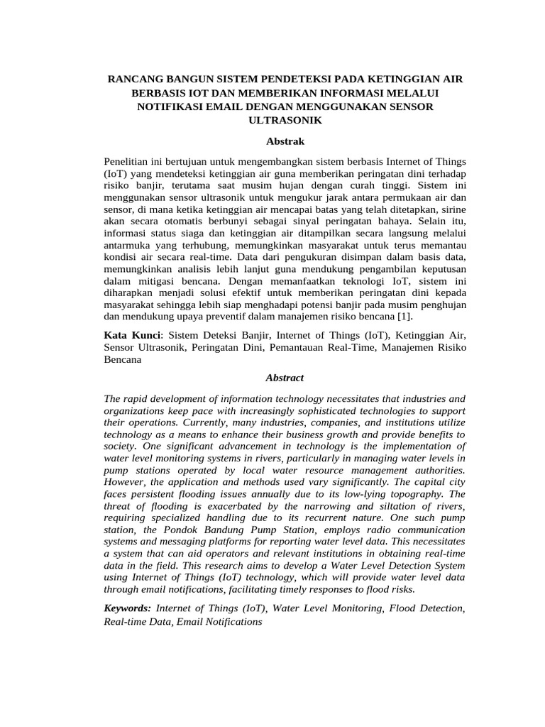 Rancang Bangun Sistem Pendeteksi Pada Ketinggian Air Berbasis Iot Dan ...