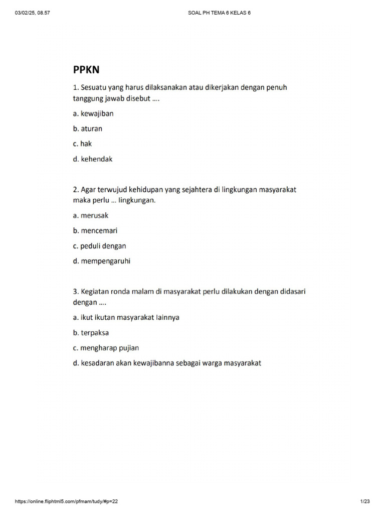 SOAL PH TEMA 6 KELAS 6 | PDF