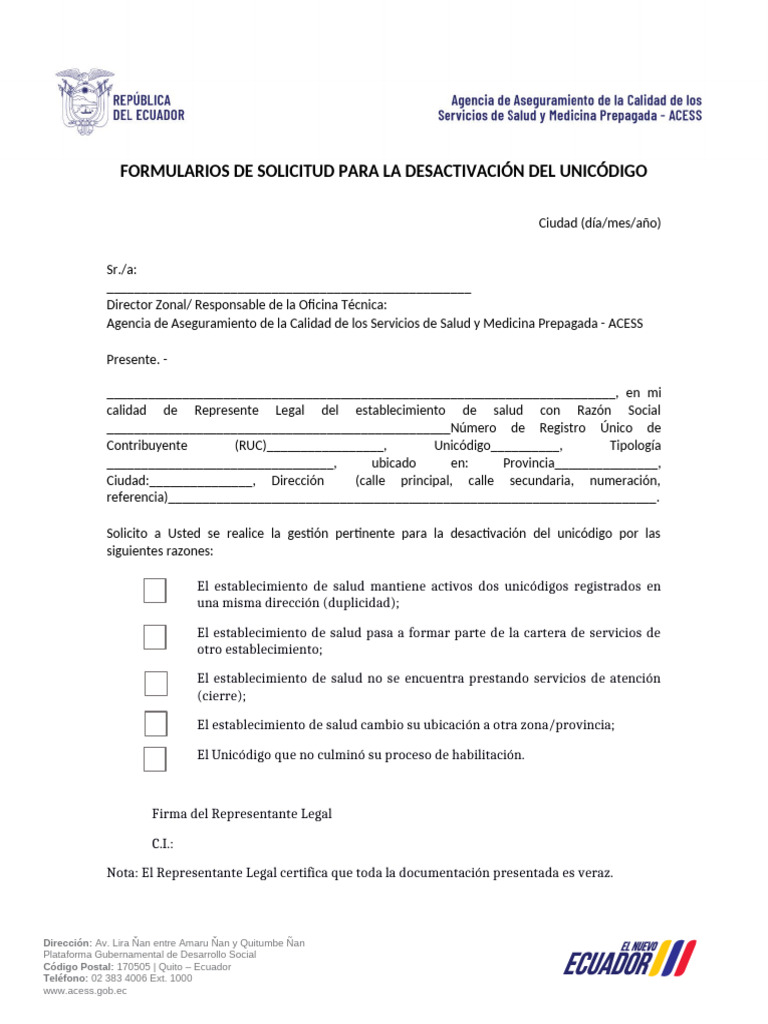 Solicitud de Desactivación de Unicódigo | PDF