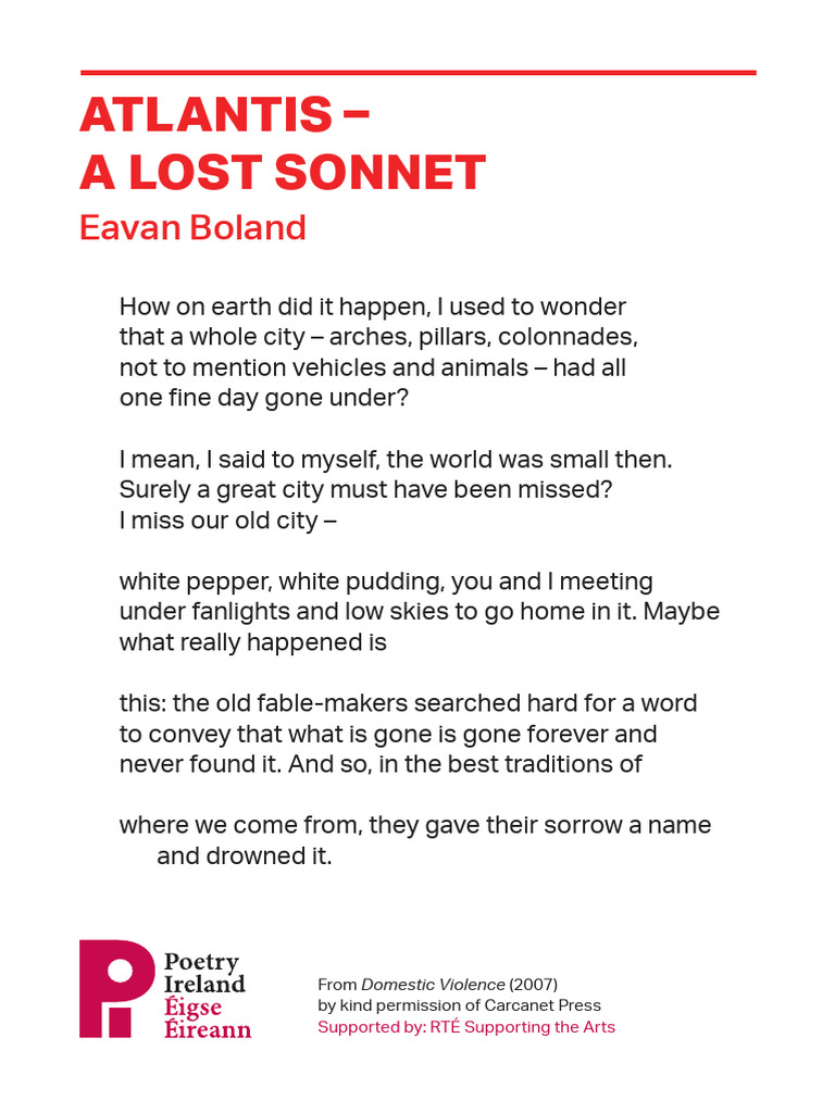 Atlantis: A Lost Sonnet by Eavan Boland | PDF