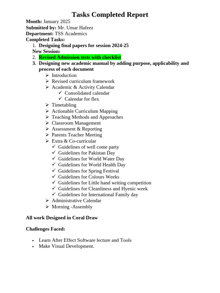 January 2025 Tasks Completed Report | PDF