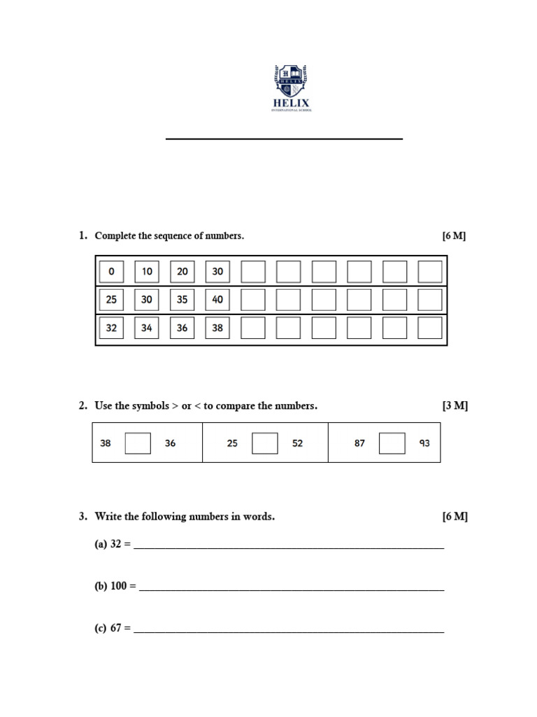 Primary 3 Mathematics Placement Test | PDF