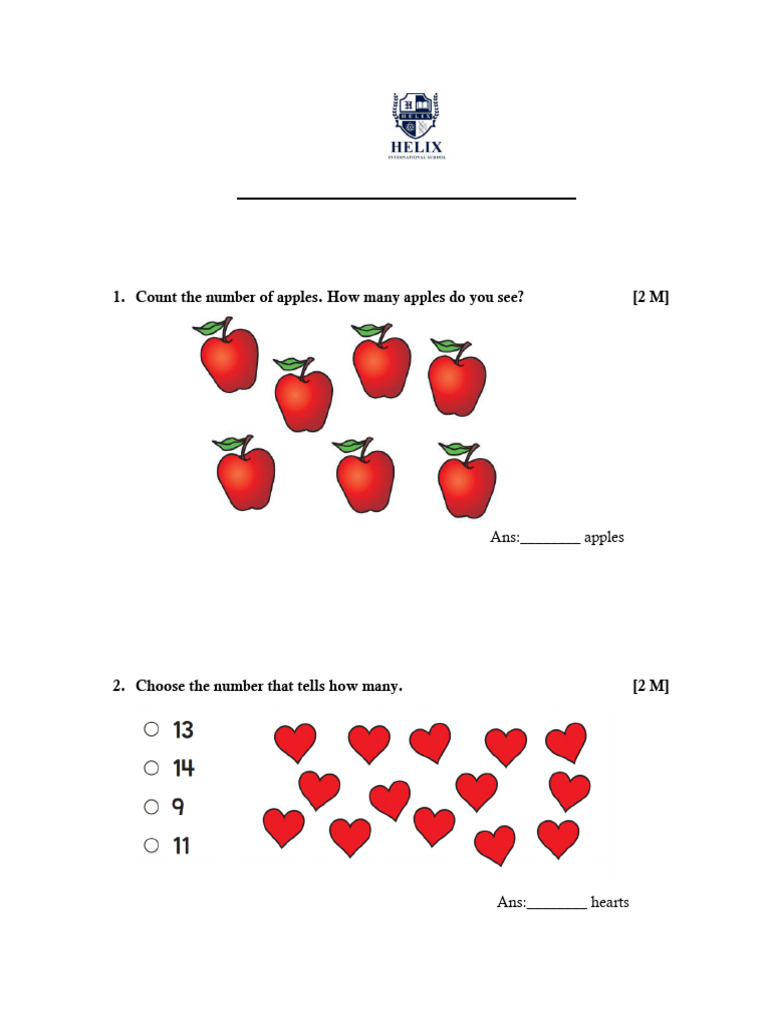Primary 1 Mathematics Placement Test | PDF