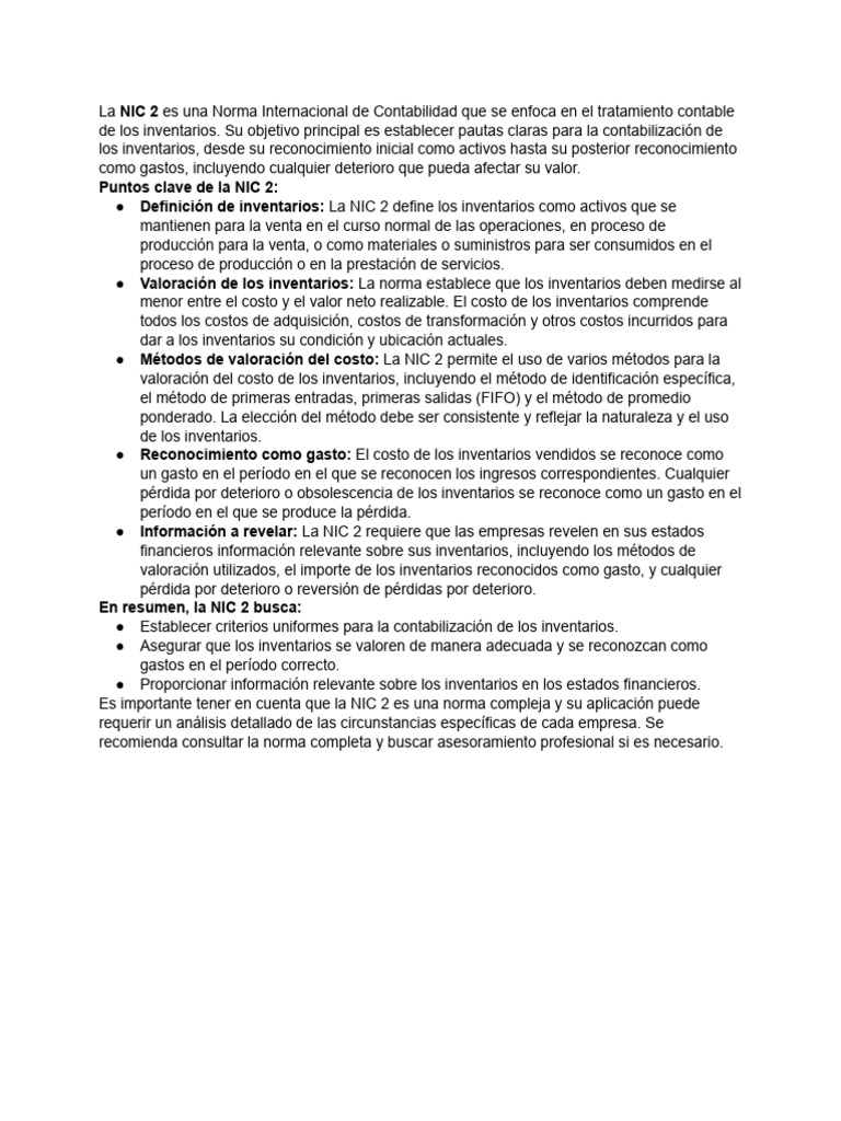 NIC 2: Contabilidad de Inventarios | PDF | Contabilidad | Costo