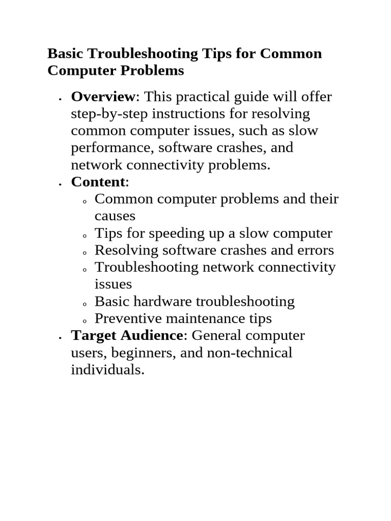 Basic Troubleshooting Tips for Common Computer Problems | PDF