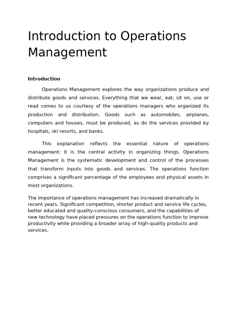 Introduction to Operations Management | PDF