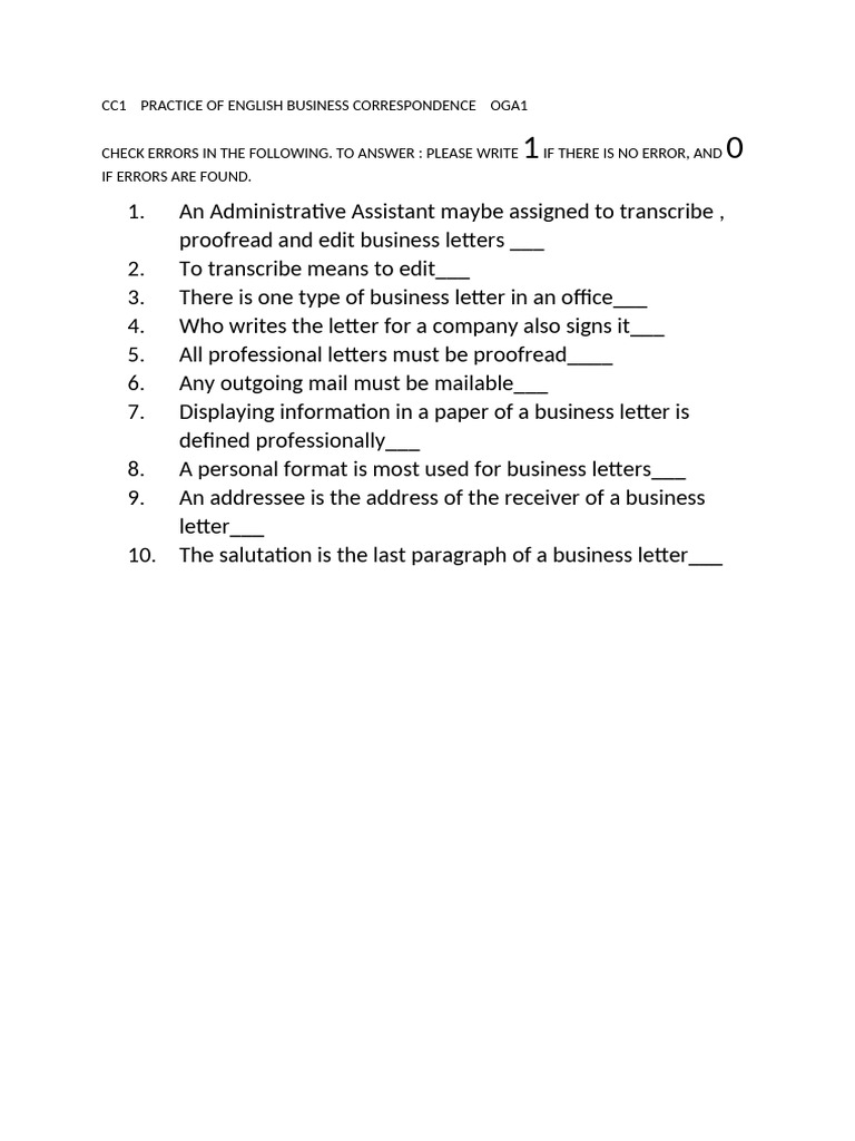 Cc1 Correspondance Commerciale Oga1 | PDF