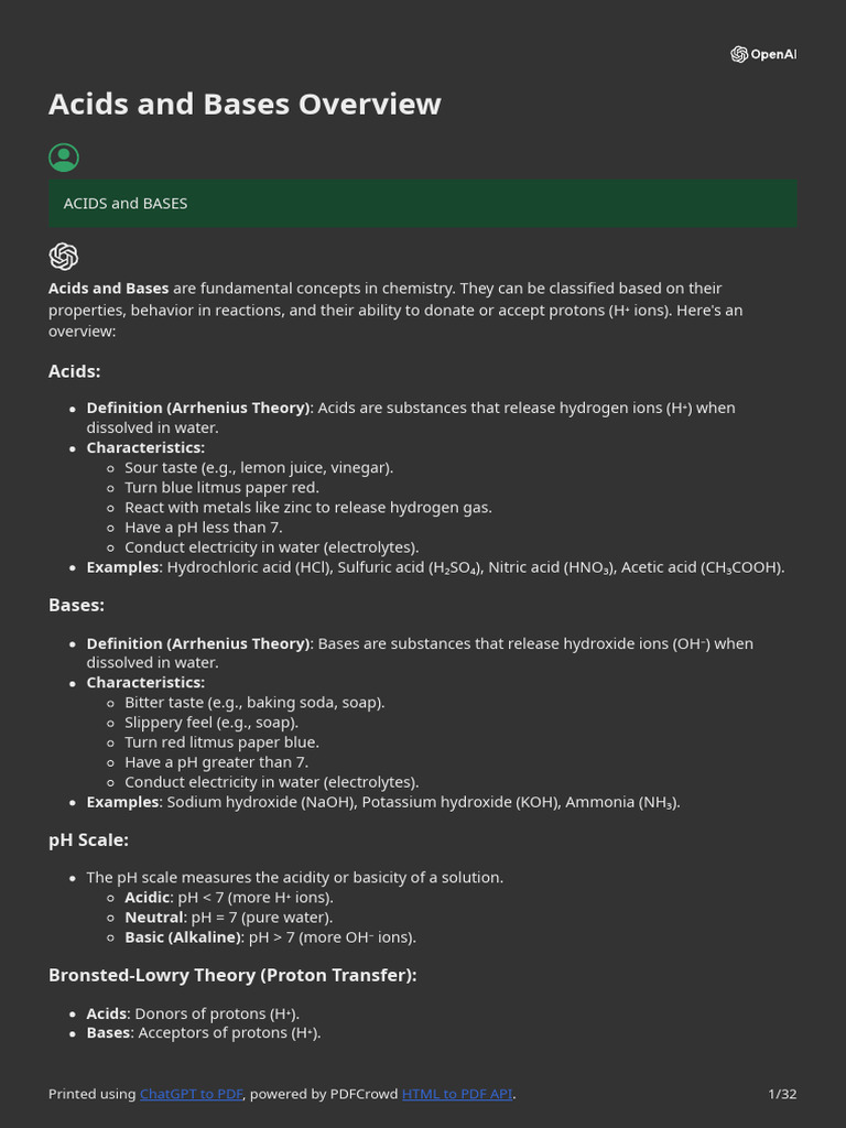 Acids and Bases Overview | PDF | Acid | Hydroxide