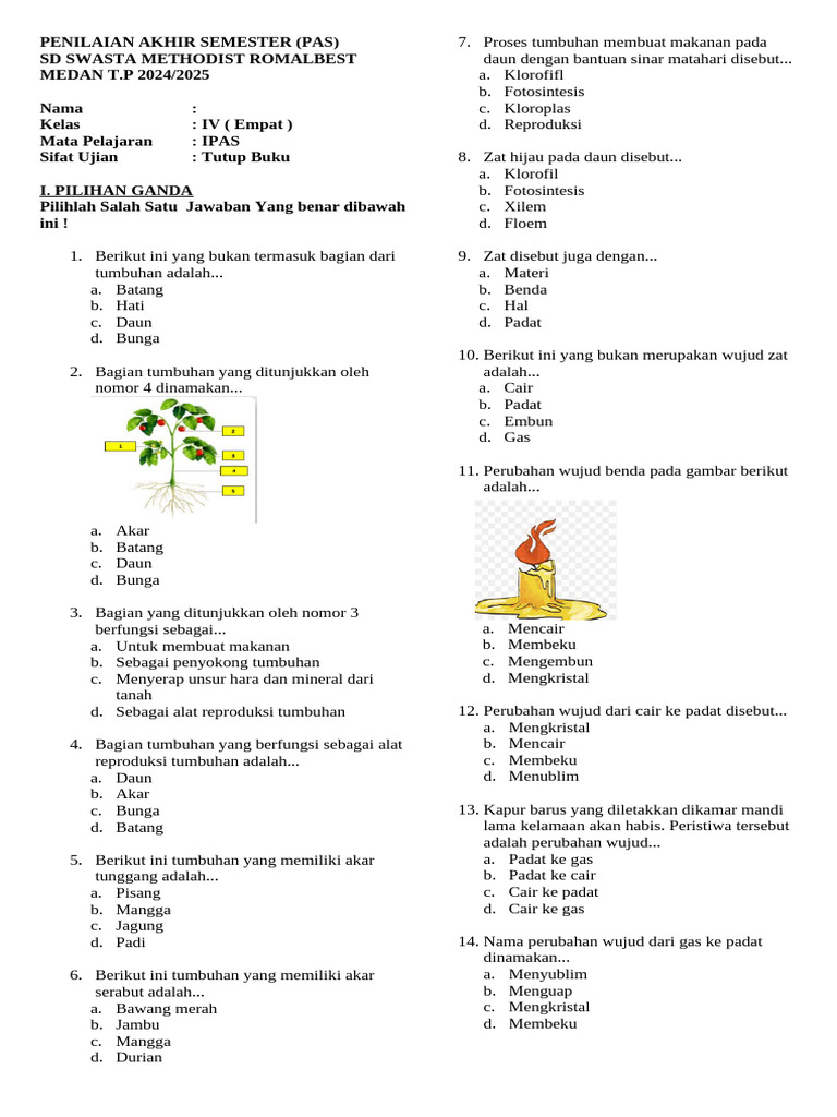 SOAL UAS IPAS KLS 4 | PDF