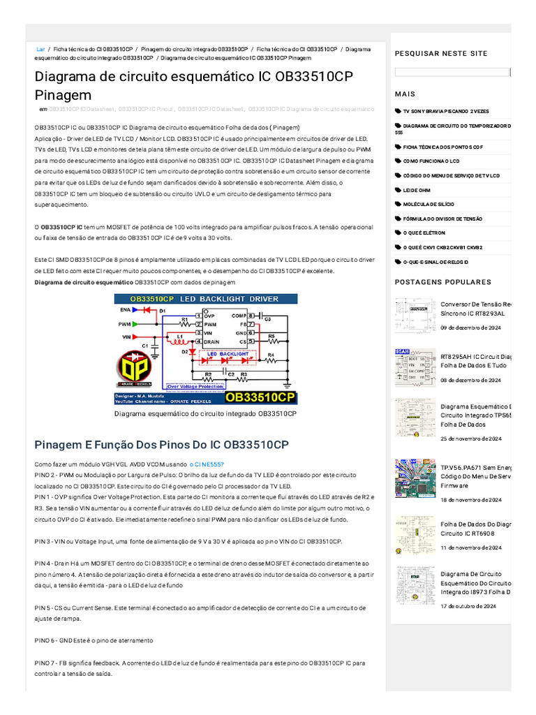 Esquemático do CI OB33510CP | PDF | Diodo emissor de luz | Rede elétrica