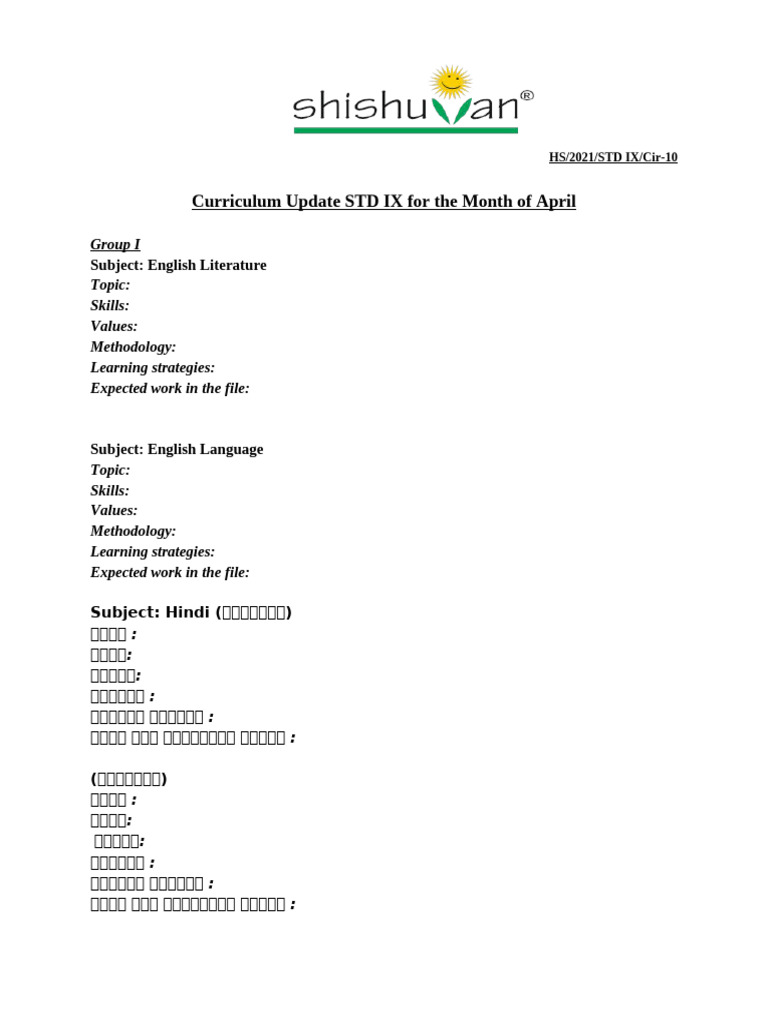 April Curriculum Update for STD IX | PDF