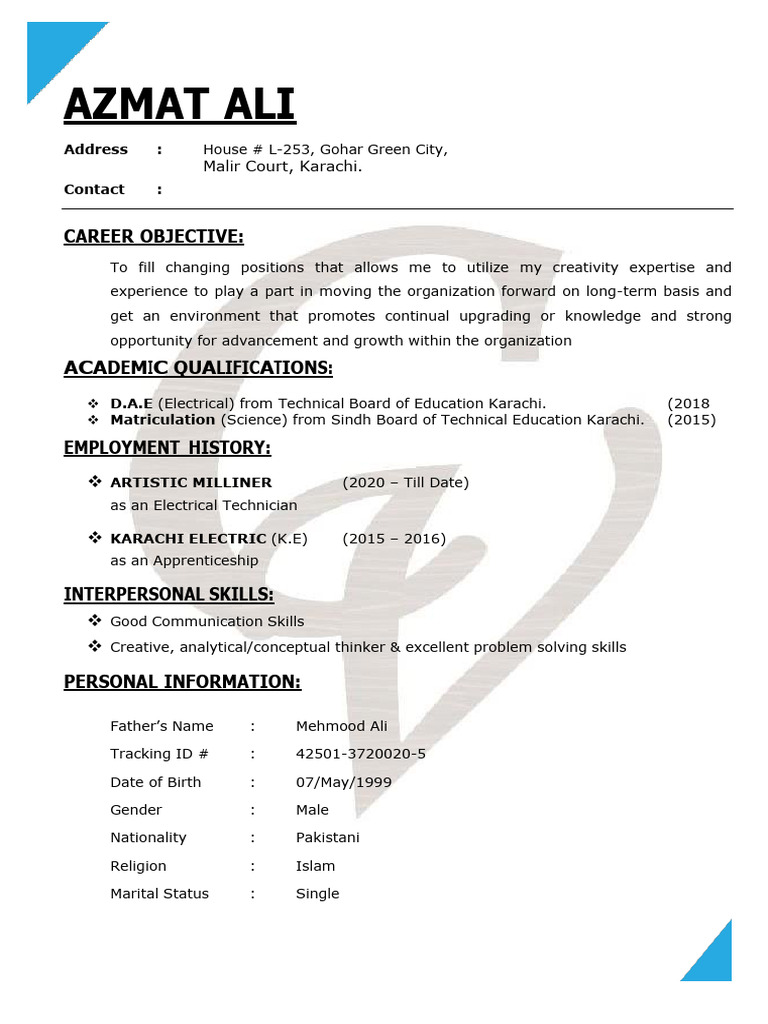 Azmat Ali S.O Mehmood Ali CV | PDF