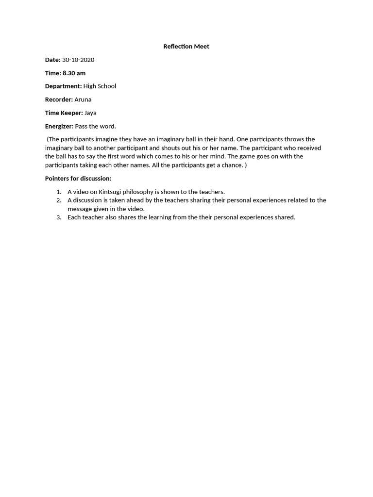 Reflection Meet Plan | PDF