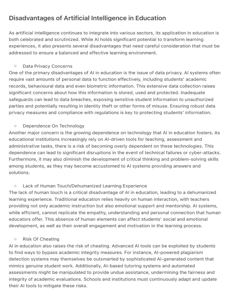 Disadvantages of AI in Education | PDF | Artificial Intelligence ...