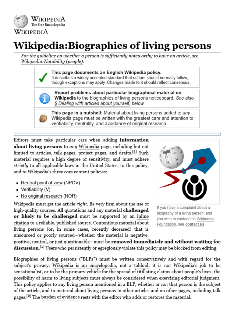 Wikipedia - Biographies of Living Persons | PDF | Wikipedia