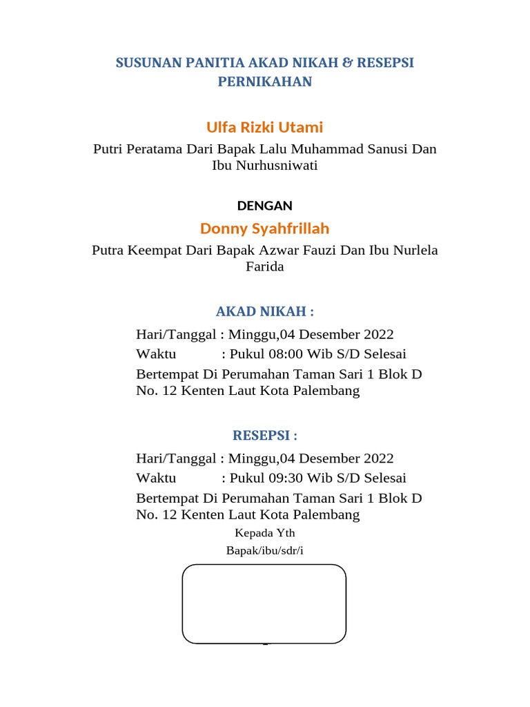 SUSUNAN PANITIA AKAD NIKAH KIKI NEW | PDF