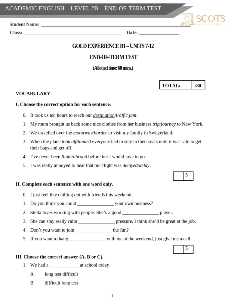 GE B1 - Level 2B - End-Of-term Test | PDF