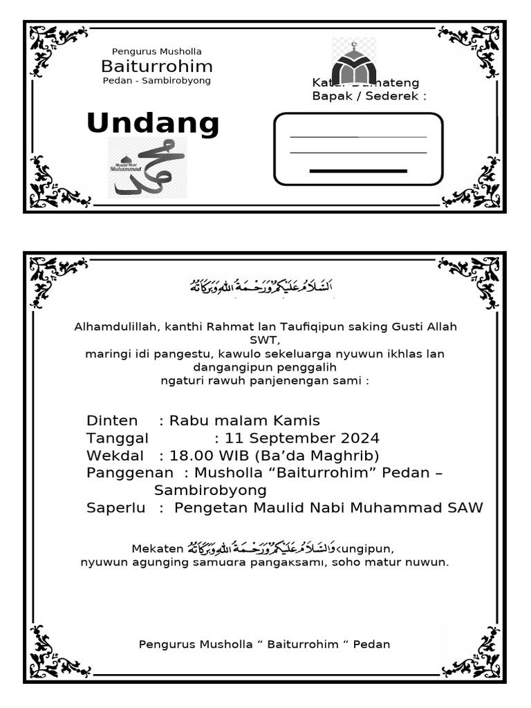 Undangan Maulid Nabi di Musholla Baiturrohim | PDF