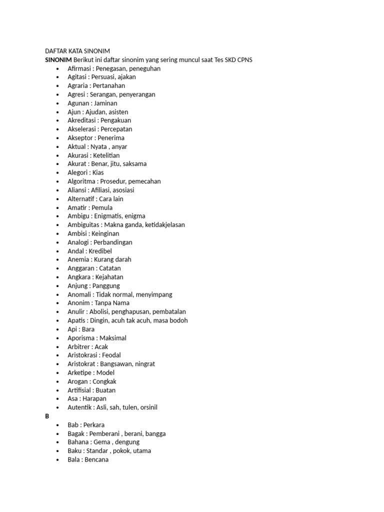 Daftar Kata Sinonim | PDF