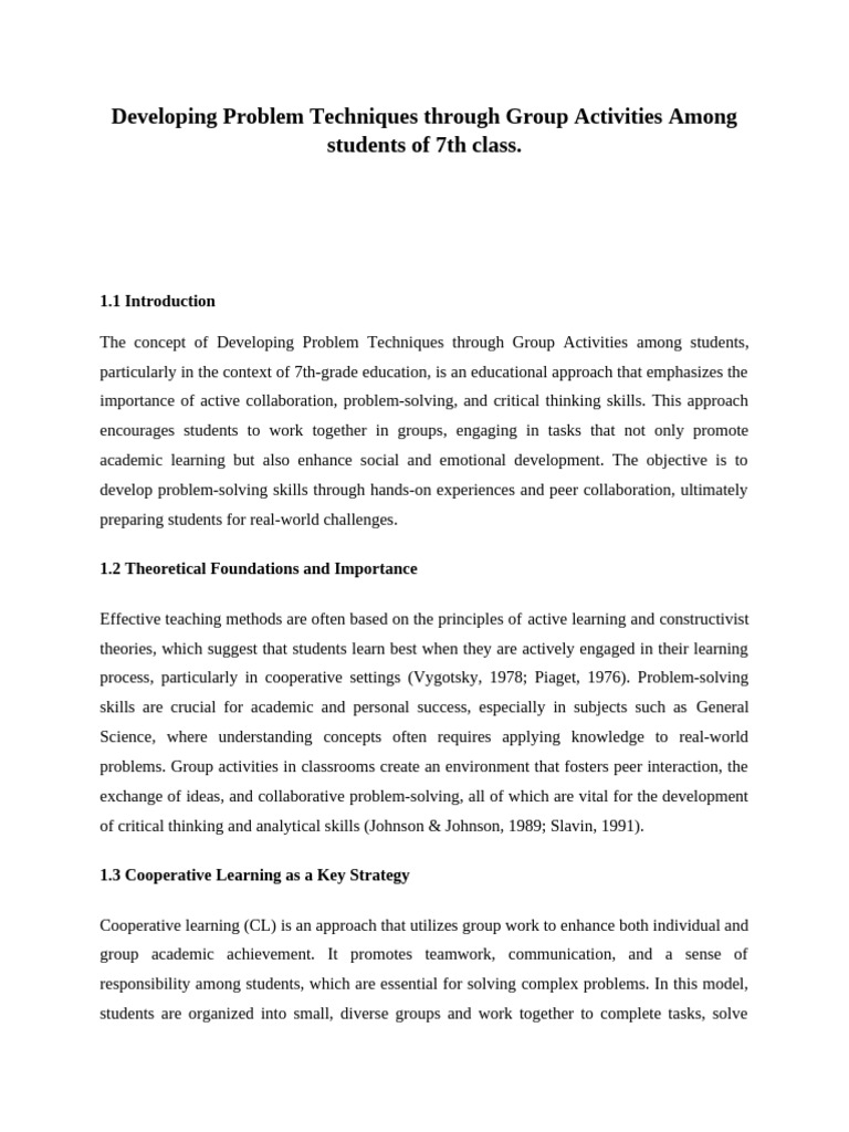 Developing Problem Techniques through Group Activities Among students ...