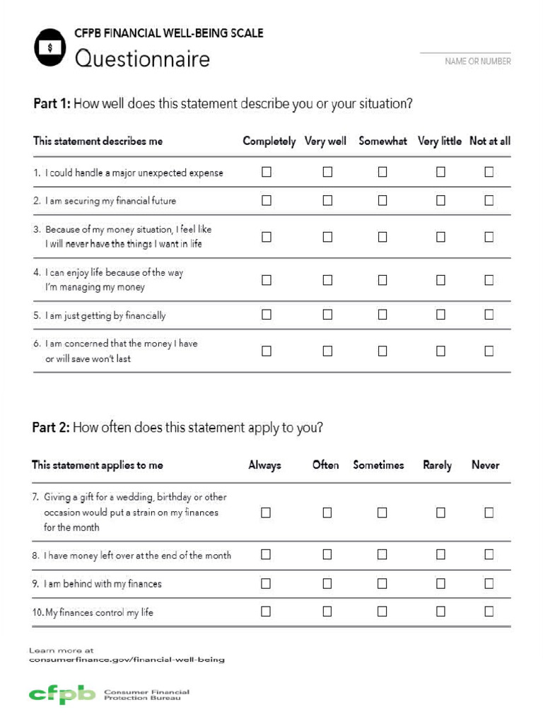 Financial Wellbeing Questionnaire | PDF