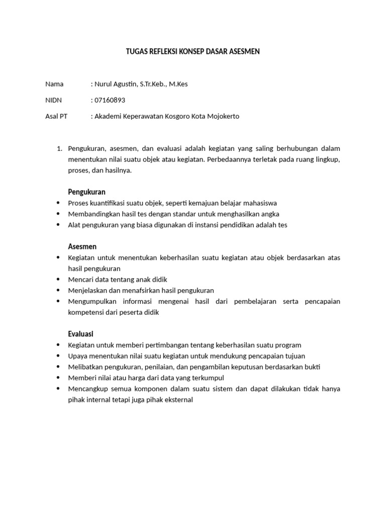 Refleksi Konsep Dasar Asesmen | PDF