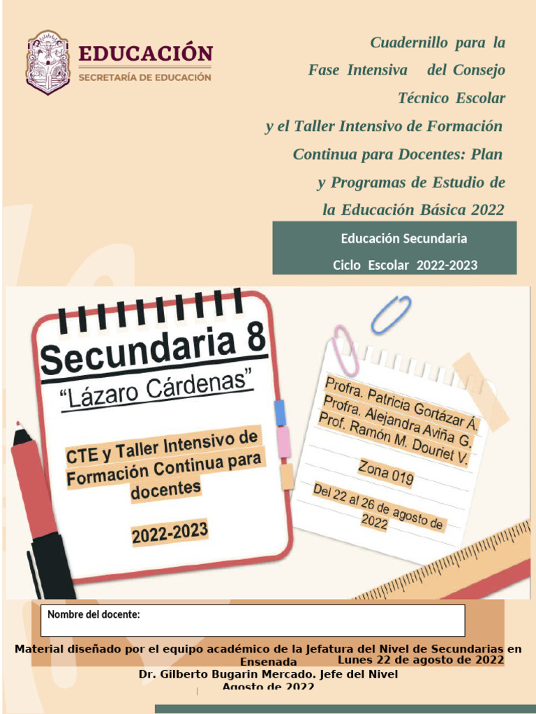 Cuadernillo de Actividades Cte y Taller Intensivo 2022-2023 | PDF | Plan de estudios | Maestros