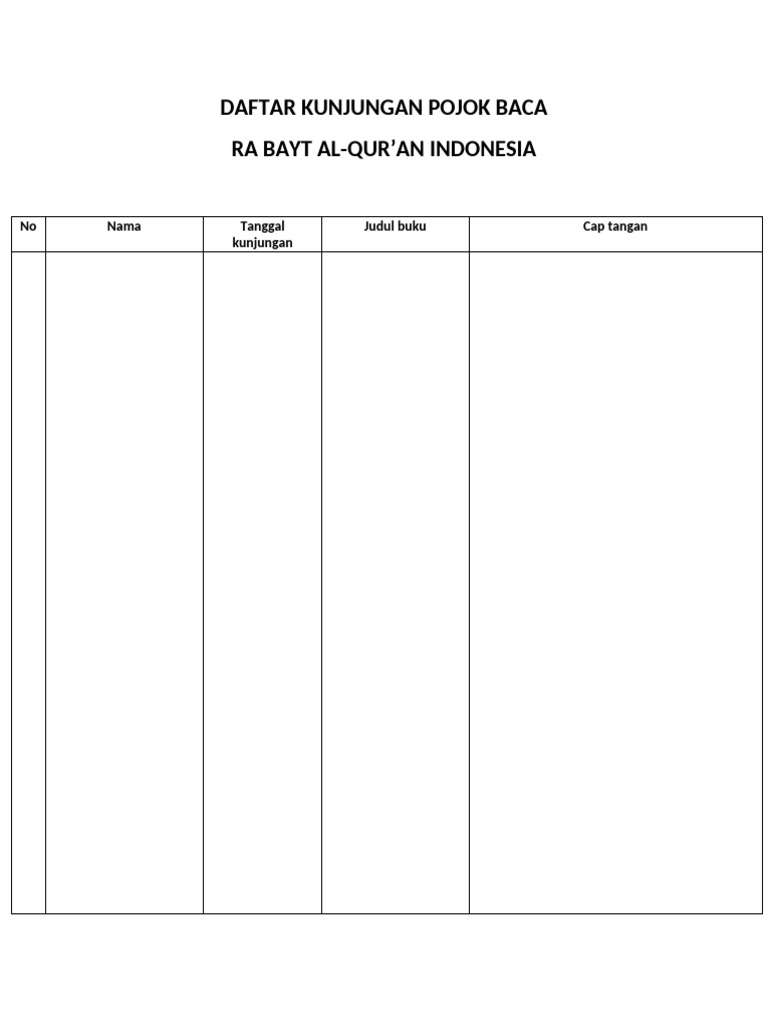 Daftar Kunjungan Pojok Baca | PDF