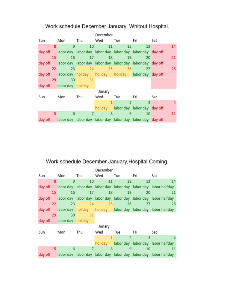 Schedule For December-Junary | PDF