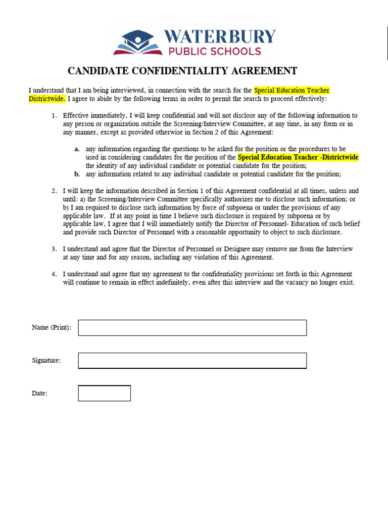 Amanda Teal Candidate Confidentiality Agreement | PDF