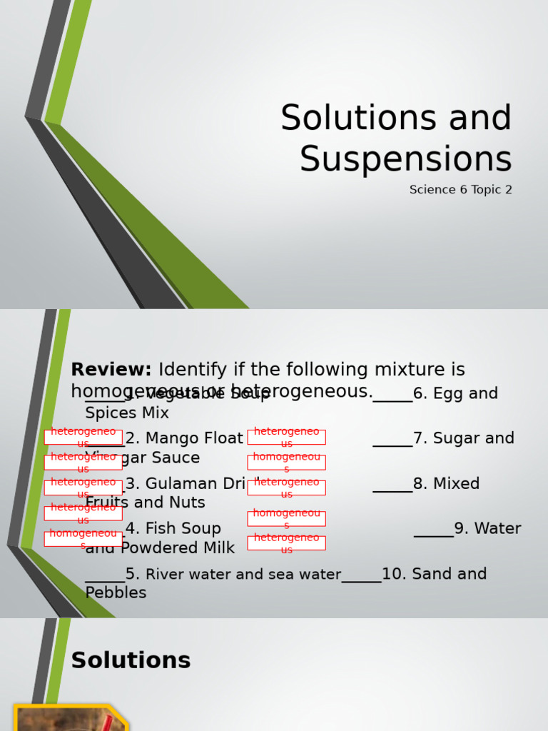 Topic 2 Science 6 Solutions, Suspensions and Colloids | PDF | Mixture | Suspension (Chemistry)