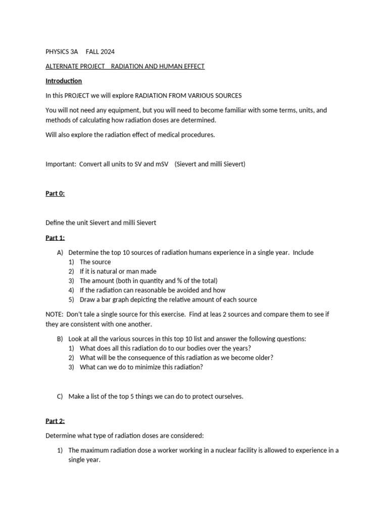 PROJECT 1 PHYSICS 3A FALL 2024 RADIATION AND HUMAN EFFECT | PDF | Ct ...