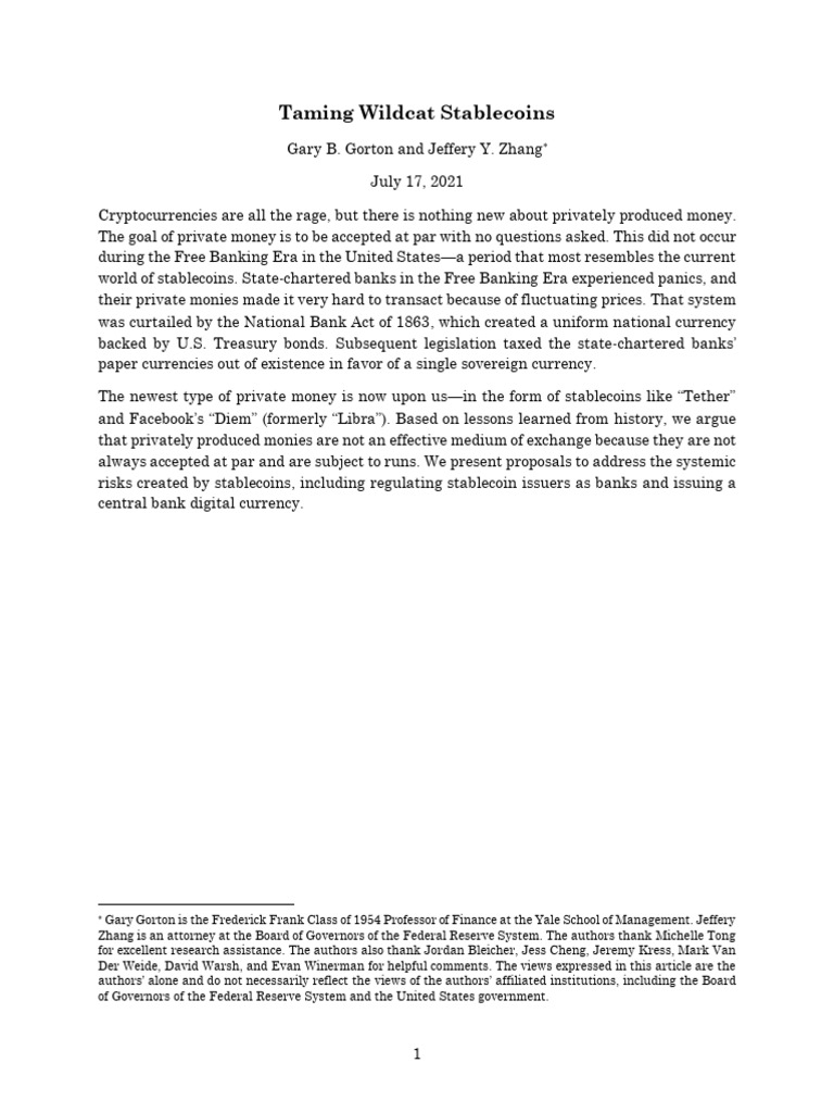 Taming Wildcat Stablecoins | PDF | Money | Banks