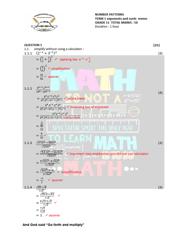 Exponents and Surds: Grade 11 Practice | PDF | Mathematics ...