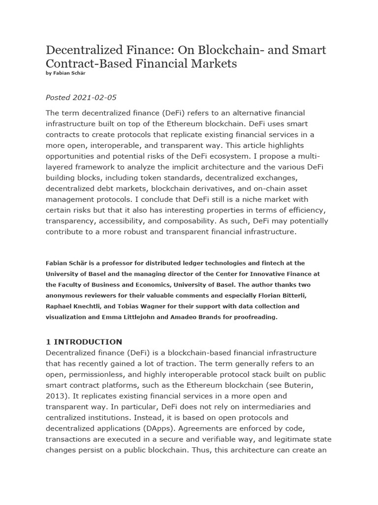 Understanding Decentralized Finance (DeFi) | PDF | Loans | Cryptocurrency