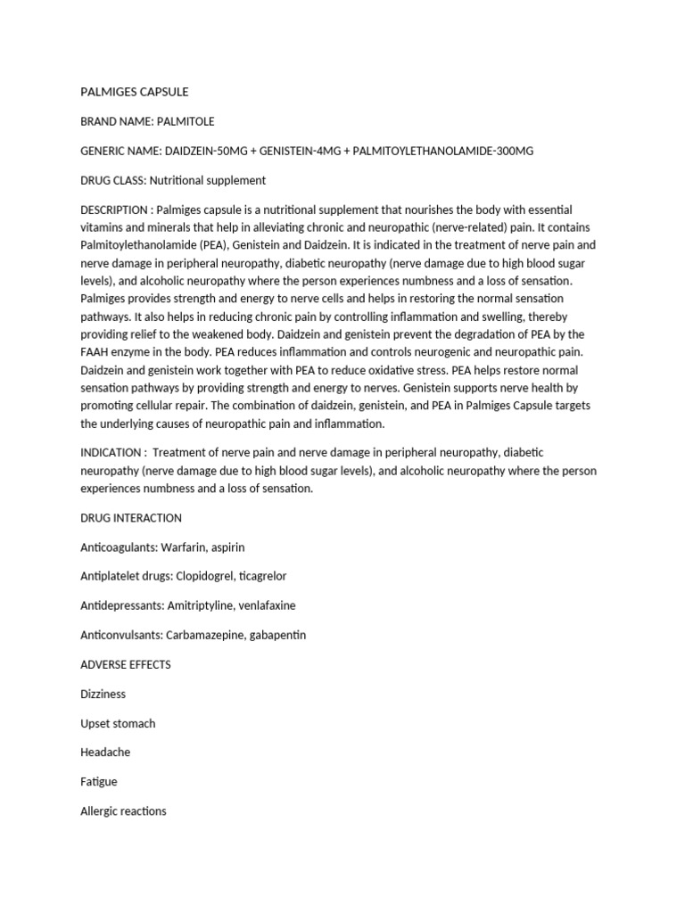 Palmiges Capsule for Neuropathic Pain | PDF