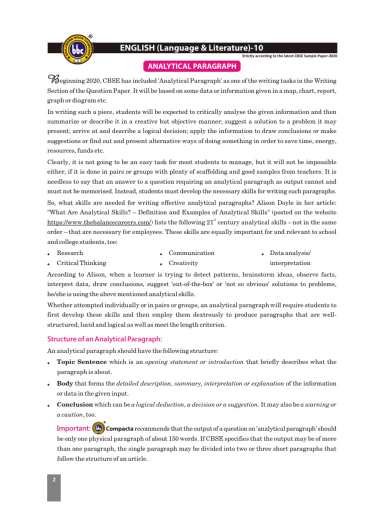 Writing Analytical Paragraphs for CBSE 10 | PDF | Learning | Cognitive ...