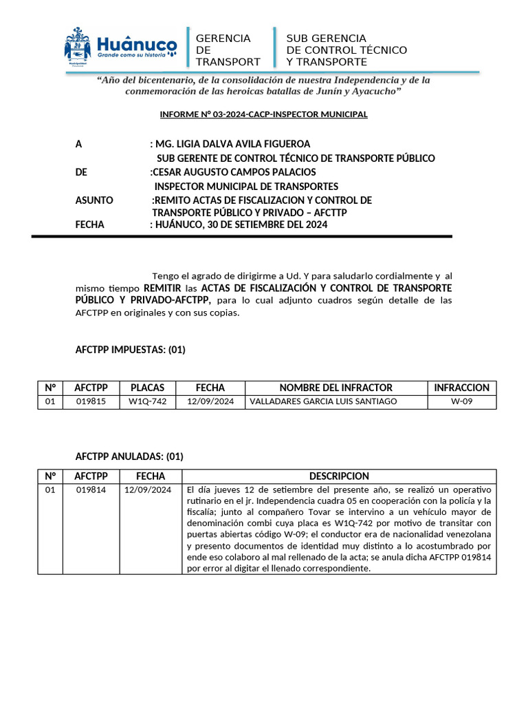 Informe 03 Actas Entregadas | PDF