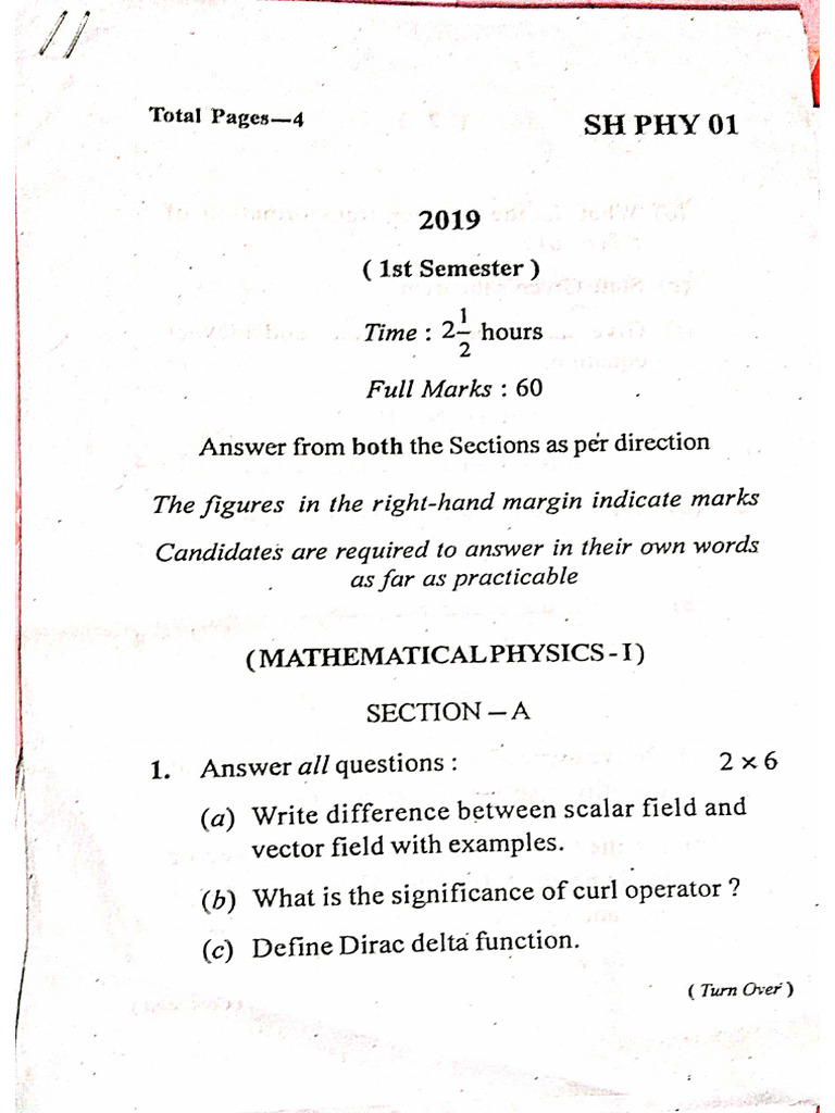Physics Honours 1st Semester All Questions 2019 | PDF