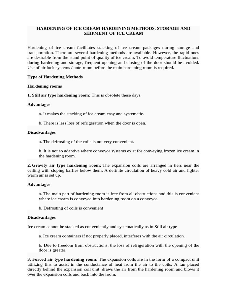 Ice Cream Hardening Methods and Storage | PDF | Ice | Refrigeration