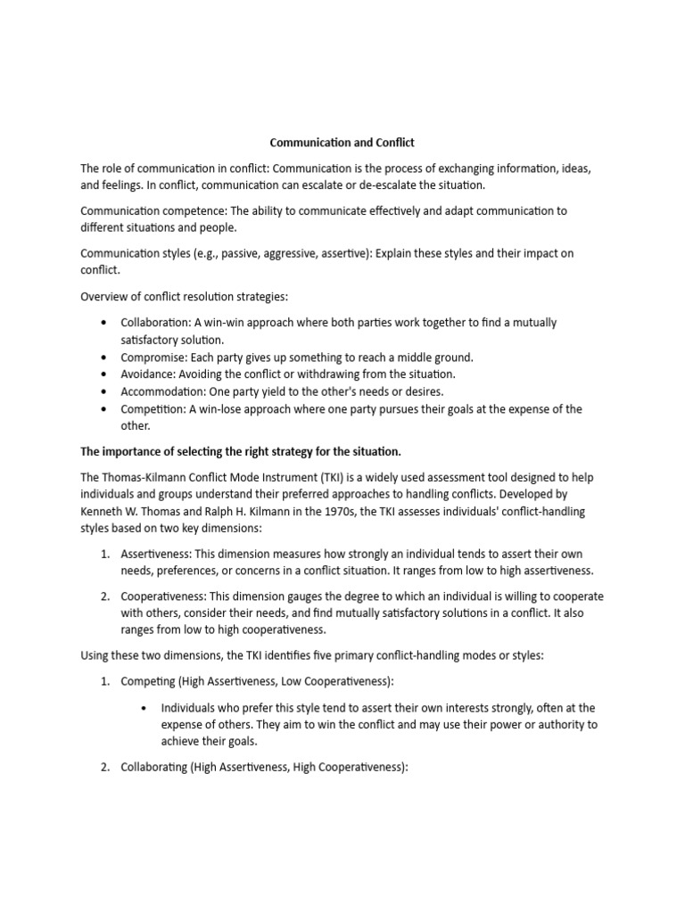 Communication and Conflict Resolution Strategies | PDF | Negotiation | Conflict (Process)
