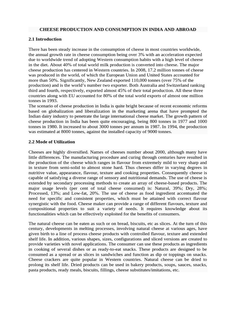 Cheese Production and Consumption Trends | PDF | Cheese | Meal